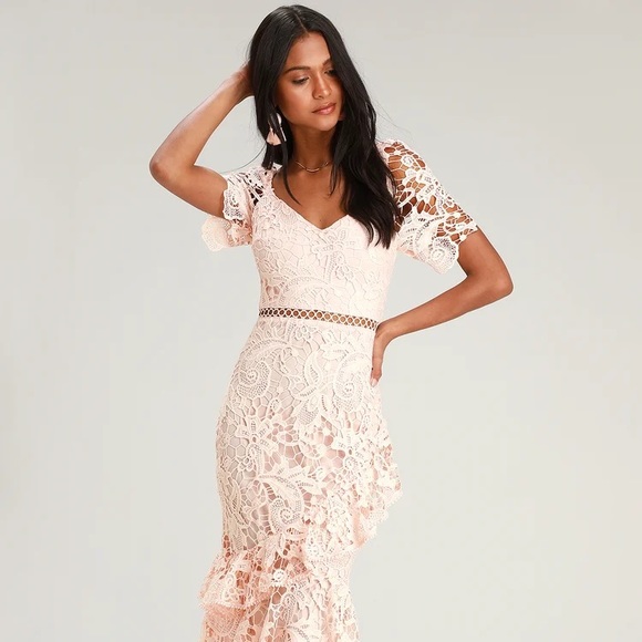 Lulus | Dresses | Lulus Pink Lace Midi Dress | Poshmark